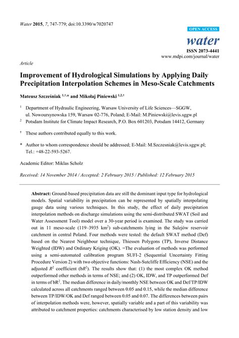 Pdf Improvement Of Hydrological Simulations By Applying Daily Precipitation Interpolation