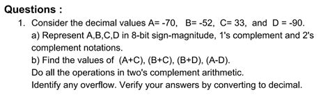 Solved Questions Consider The Decimal Values A Chegg Com