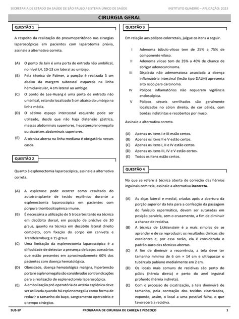 1000 Cirurgia De Cabeca E Pescoco Prova Objetiva Ses Sp Rm 2023 Quadrix Download