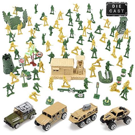 Toy Life Plastic Army Men Plus Die Cast Military Toy Vehicles Play Set
