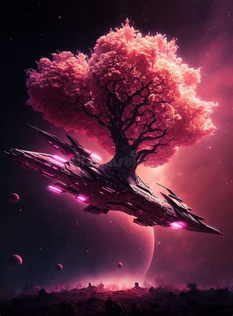 Fantastic Spaceship Tree In Space Stock Illustration Illustration Of