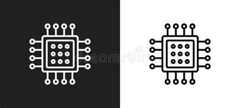Square Chip Outline Icon In White And Black Colors Square Chip Flat Vector Icon From Computer