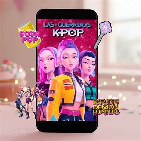 Invitacion Animada Guerreras Kpop Cumpleaños Personalizada Rosa Pálido