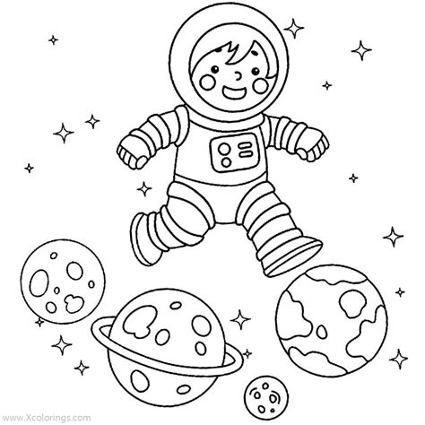 Astronaut And Planets Coloring Pages