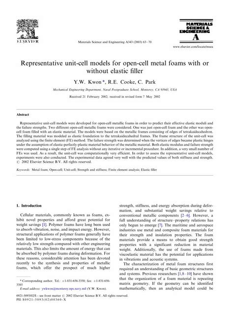 Pdf Representative Unit Cell Models For Open Cell Metal Foams With Or Without Elastic Filler