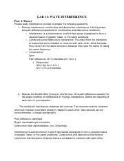 Lab 11 Wave Interference Victoria Gonzalez Pdf LAB 11 WAVE INTERFERENCE Part A Theory Please