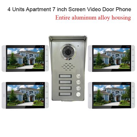 4 Units Apartment Intercom System Video Door Phone Intercom Kit All Aluminum Alloy Camera 7 Lcd