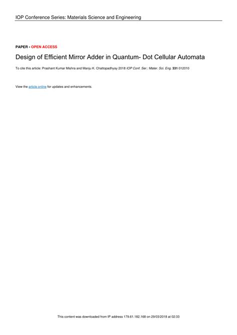 Pdf Design Of Efficient Mirror Adder In Quantum Dot Cellular Automata