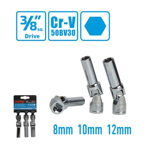 Fixtec 3pcs 3 8dr Spark Plug Socket Set