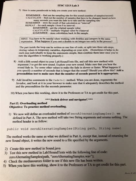 Solved Itsc 1213 Lab 3 Remember This Is Pair Programming So