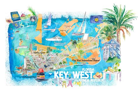 Key West Florida Illustrated Travel Map With Roads And Highlights Etsy