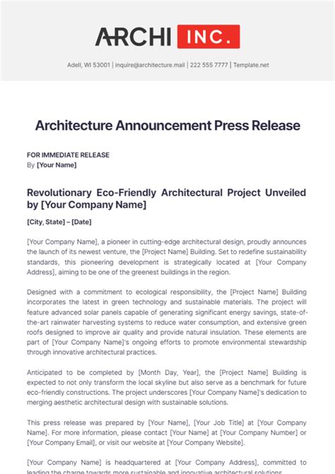 Free Architecture Announcement Press Release Template To Edit Online