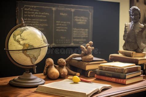 Geography Class With Chalkboard Books And Globe Generative Ai Stock