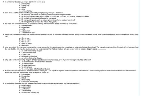 Solved 1 In A Relational Database A Unique Identifier Is