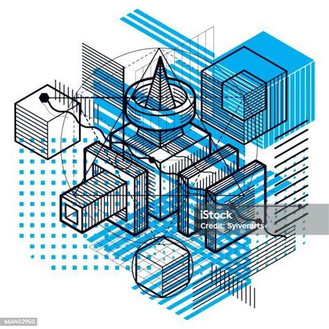 抽象設計與三維線性網格形狀和數位向量等距背景多維資料集 六角形 正方形 矩形和不同的抽象元素向量圖形及更多三角圖片 Istock