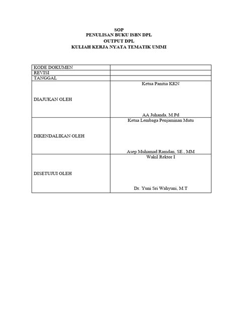 Sop Penulisan Buku Isbn Bagi Dpl Output Kkn 21 Juni 2021 Pdf