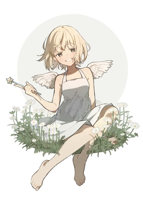 Safebooru 1girl Bare Arms Barefoot Blonde Hair Brown Eyes Collarbone