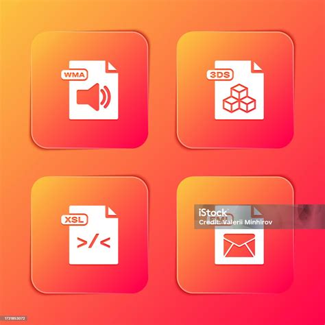 Set Wma File Document 3ds Xsl And Eml Icon Vector Stock Illustration