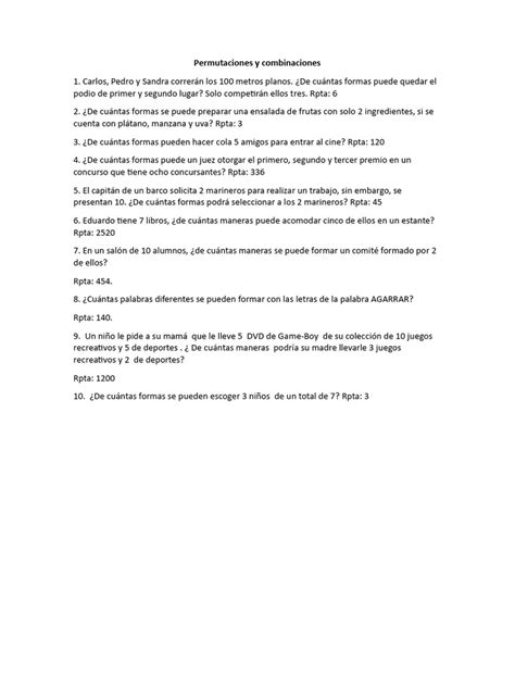 Permutaciones Y Combinaciones Pdf