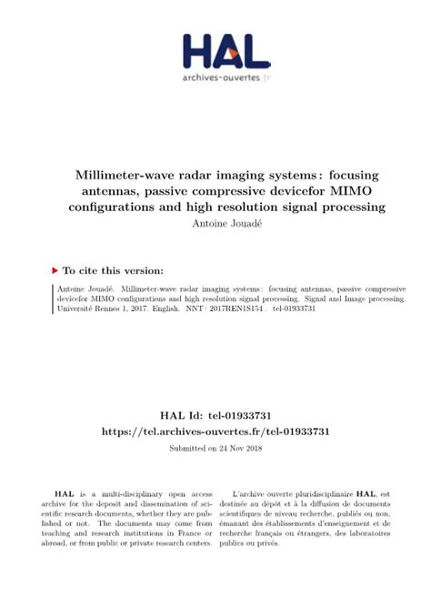 Millimeter Wave Radar Imaging Systems Focusing Antennas Passive Compressive Devicefor Mimo