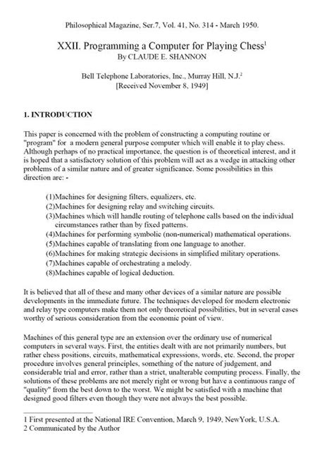 Programming A Computer For Playing Chess Mastering The Game Computer History Museum