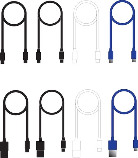 Usb кабели в цветном силуэте и оттенках серого Премиум векторы