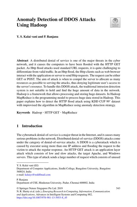 Pdf Anomaly Detection Of Ddos Attacks Using Hadoop