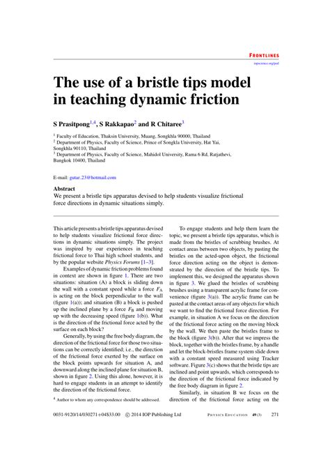 Pdf The Use Of A Bristle Tips Model In Teaching Dynamic Friction