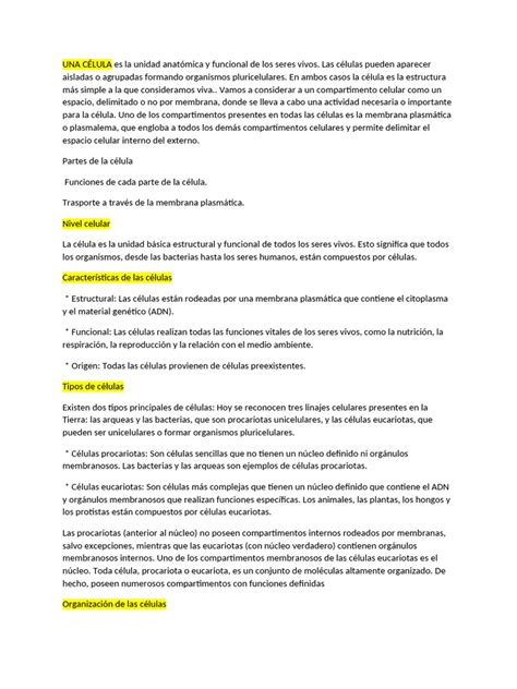 Nivel De Organizacion De La Celula Pdf Biología Celular Organismos