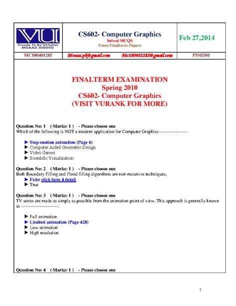 Cs602 Finalterm Solved Mcqs By Moaaz Cs602 Computer Graphics Solved