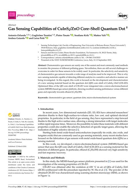 Pdf Gas Sensing Capabilities Of Cuins2zno Coreshell Quantum Dot