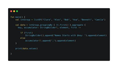 kotlin example to use aggregate with groupingby codevscolor