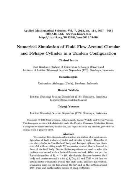 Pdf Numerical Simulation Of Fluid Flow Around Circular And I Shape