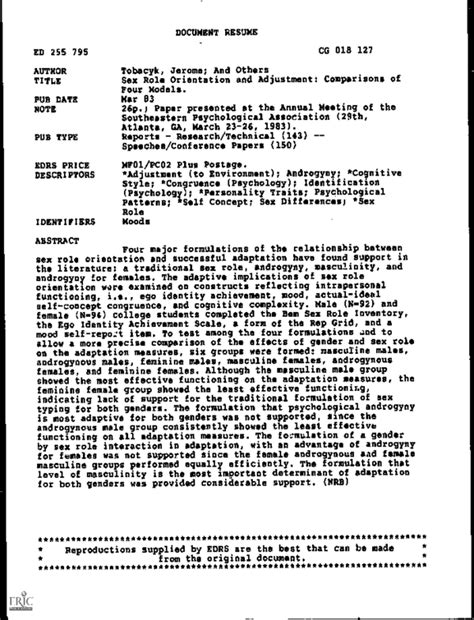 Pdf Sex Role Orientation And Adjustment Comparisons Of Four Models