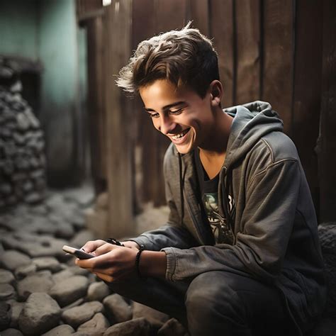 premium ai image a teenager texting friends on a laggy android phone