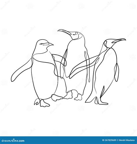 Penguin Continuous One Line Vector Drawing A Penguin Is Standing In The Ice Isolated On White
