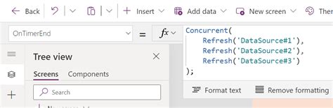 power apps canvas apps data refresh manual v timed console log