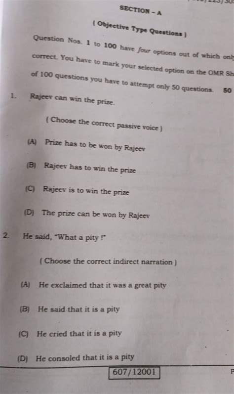 section a objective type questions question nos 1 to 100 have four