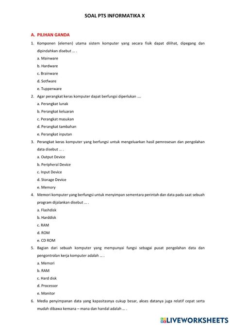 Informatika X Online Exercise For Live Worksheets