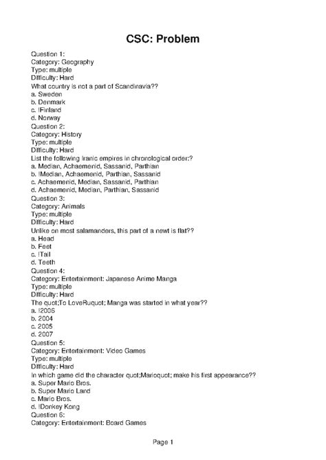 Csc257 Answers 4 Csc257 Csc Problem Question 1 Category
