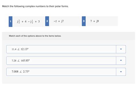 Solved Match The Following Complex Numbers To Their Polar Chegg