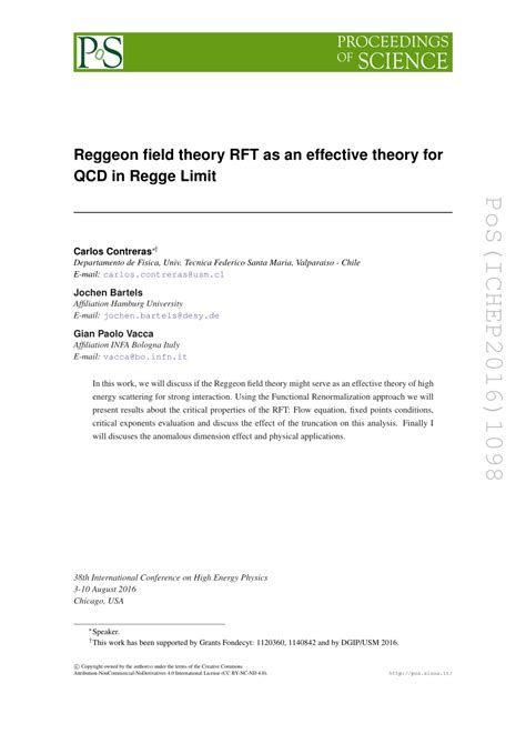 Pdf Reggeon Field Theory Rft As An Effective Theory For Qcd In Regge Limit