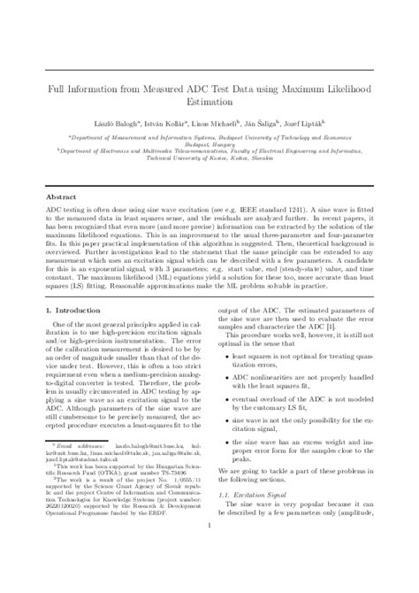 Pdf Full Information From Measured Adc Test Data Using Maximum