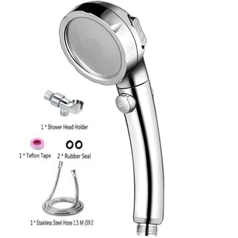 3 Setting Hand Held Shower Head Set Wstop Button Silver Oxford Mills