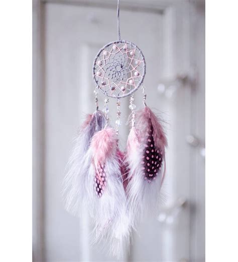 Small Grey Dreamcatcher With Blush Pink Feathers Dreamcatcher Car