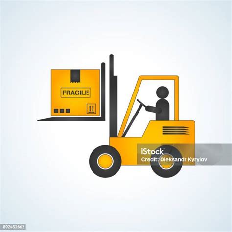 포크 리프트 트럭 절연 상자 평면 벡터 재고 일러스트 아이콘 로더 0명에 대한 스톡 벡터 아트 및 기타 이미지 0명 규모 노랑 Istock