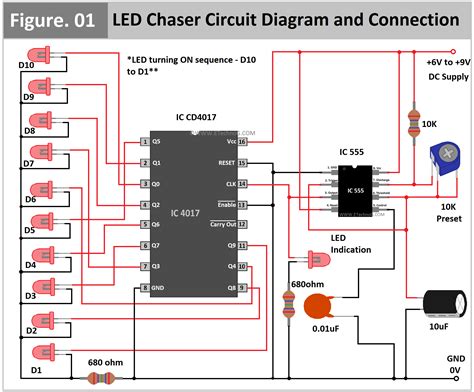 Led Chaser Circuit Diagram And Connection Using Ic 555 Etechnog