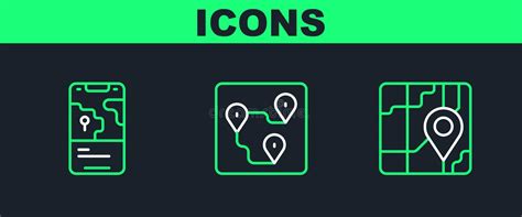 Set Line City Map Navigation And Route Location Icon Vector Stock Vector Illustration Of