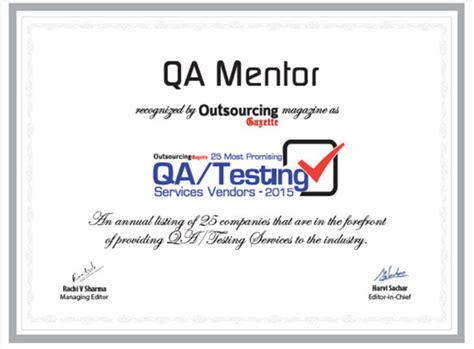 qa mentor recognized by outsourcing gazette as one of 25 most promising
