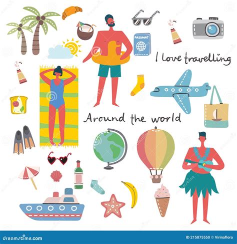 Conjunto De Diferentes Vectores De Verano Personas E Iconos Ilustración del Vector Ilustración